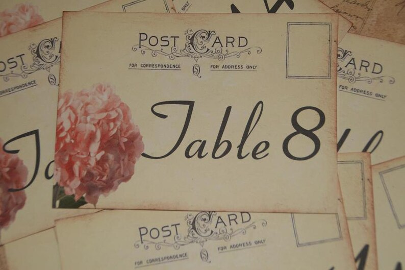 Wedding Table Number Cards Vintage Postcard Style With Peach - Etsy