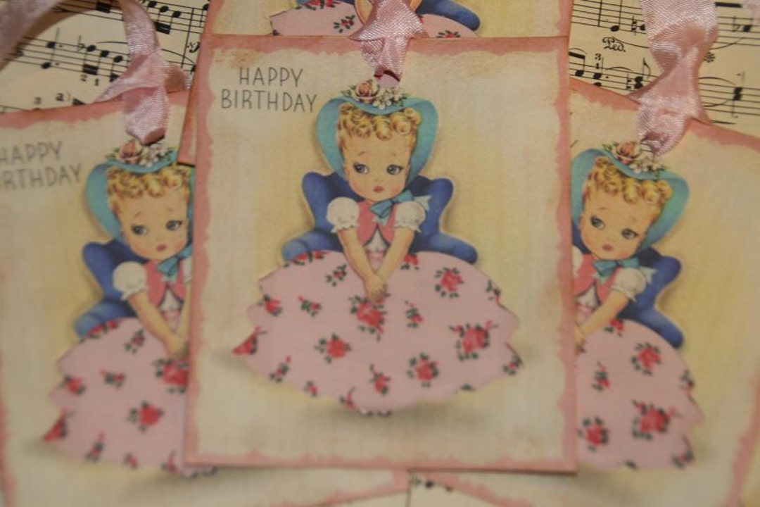 Girl Birthday Wishes Gift Tags, Vintage Birthday Tags, Happy Birthday ...