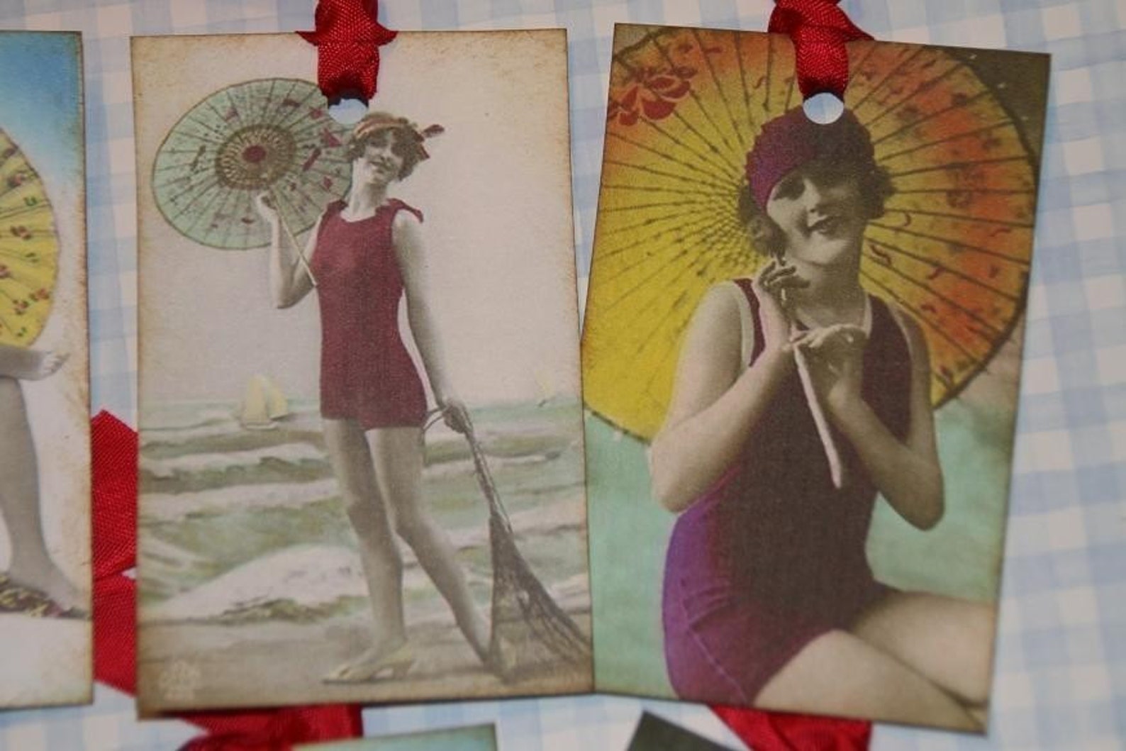 Flapper Swimsuit Gals With Parasols Gift Tags - Etsy