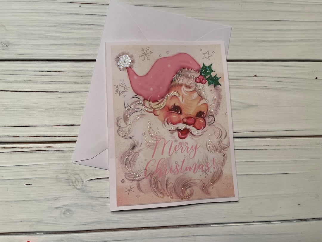 Pink Santa Christmas Card Set With Envelopes and Envelope Seals ...