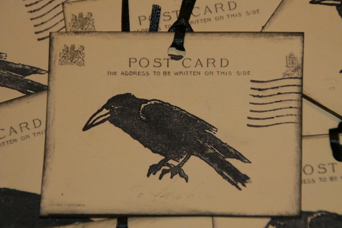 Black Crow Gift Tags Primitive Raven Halloween Fall Tags Qty 8 | Etsy