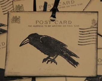 Primitive Crow Raven Vintage Art Hang/gift Tags/cards/labels printable ...