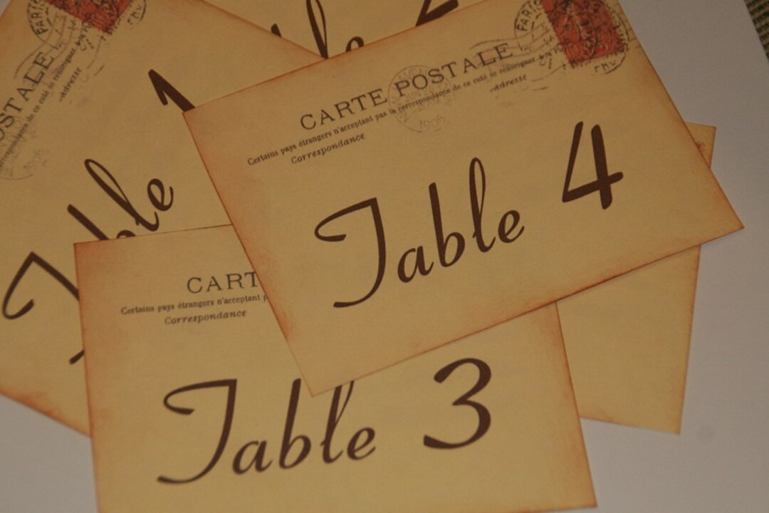 Wedding Table Number Cards, Destination Wedding, Vintage Paris Postcard ...