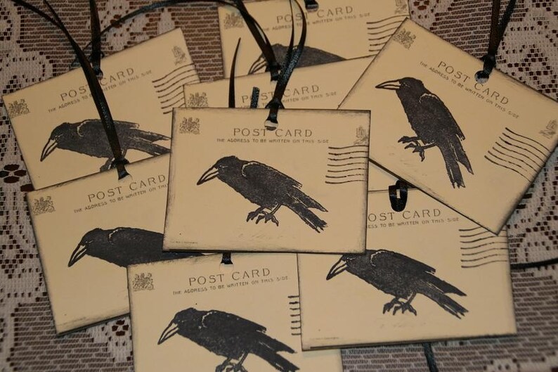 Black Crow Gift Tags Primitive Raven Halloween Fall Tags Qty 8 - Etsy
