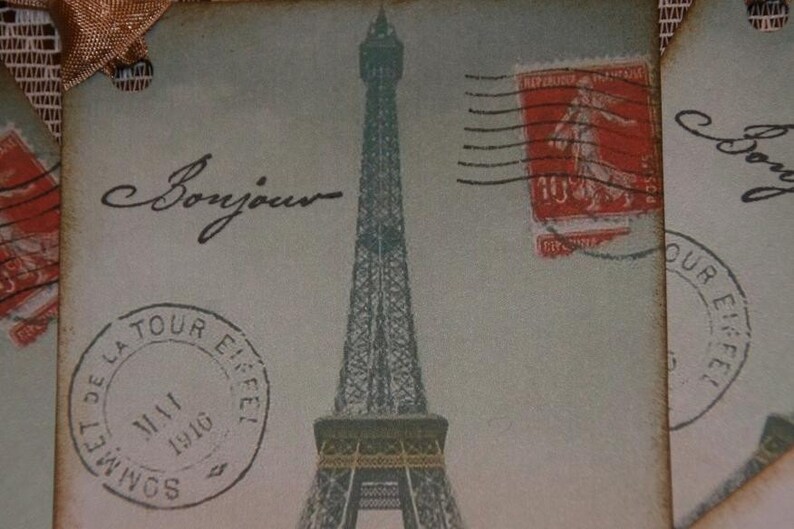 Eiffel Tower Bonjour Gift Hang Tags - Etsy