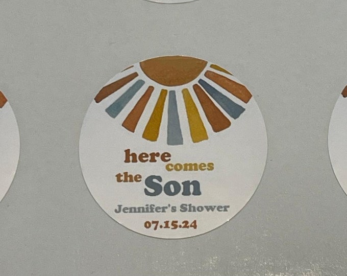 Here Comes the Son Stickers, Baby Shower Labels, Personalized Favor ...
