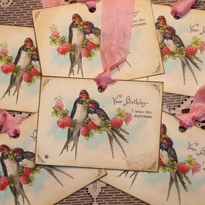 Birthday Gift Tags, Sweet Birds Wishing Happiness Gift Tags, Birthday ...