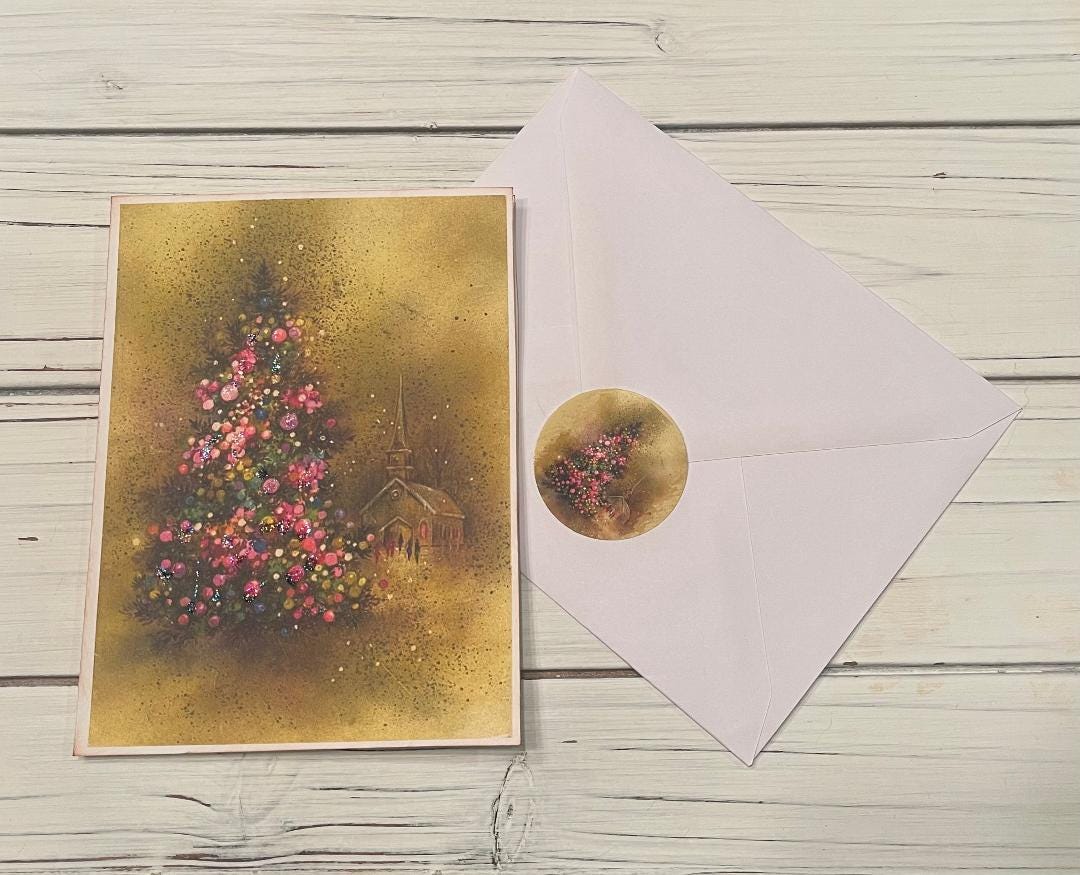 Christmas Card Set With Envelopes and Seals, Christmas Tree, Vintage ...