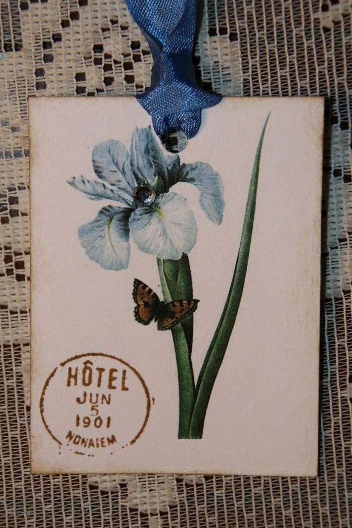 Blue Iris Flower Gift Tags With Rhinestone - Etsy