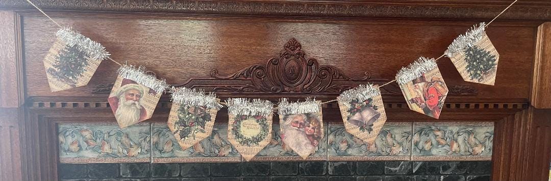 Christmas Banner, Holiday Fireplace Banner, Vintage Christmas Banner ...