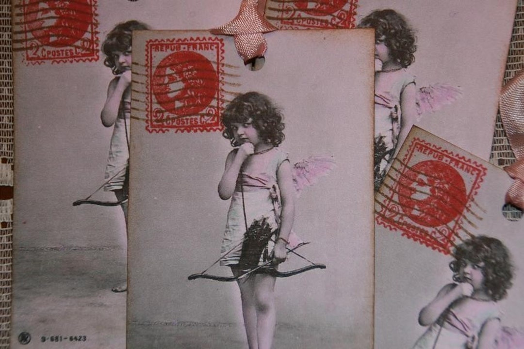 Pink Cupid Vintage Paris Postcard Gift Tags - Etsy