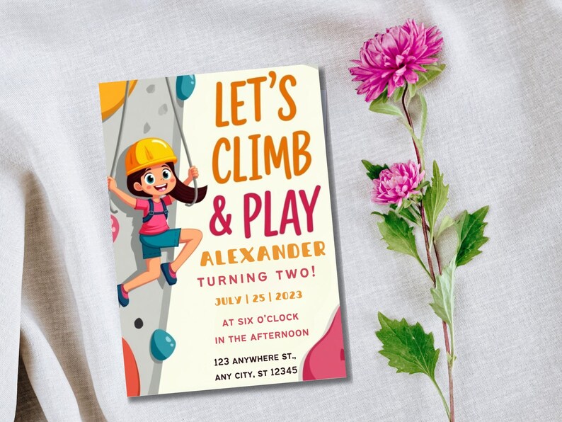 Editable Girl Rock Climbing Birthday Invitation, Printable Rock Wall ...