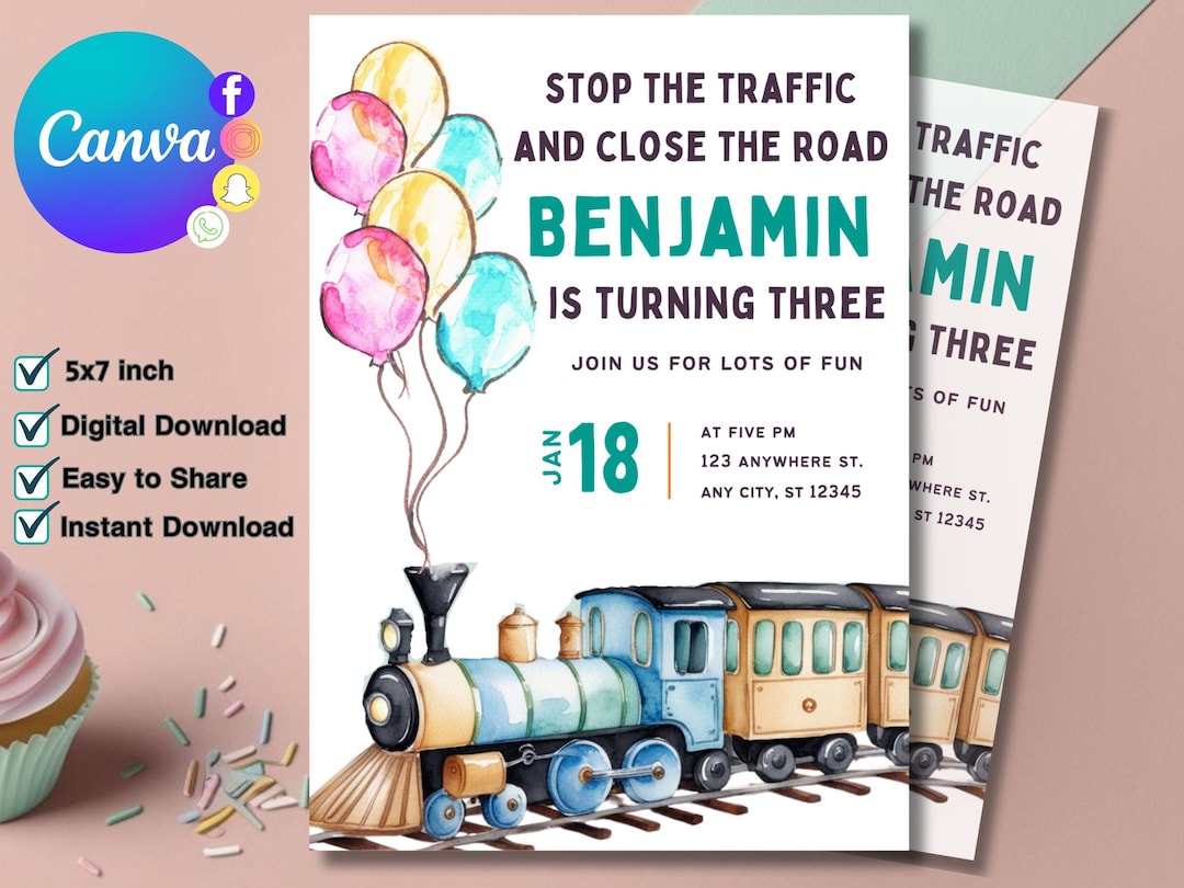 Editable Train Birthday Invitation Template, Toy Train Invitation for ...