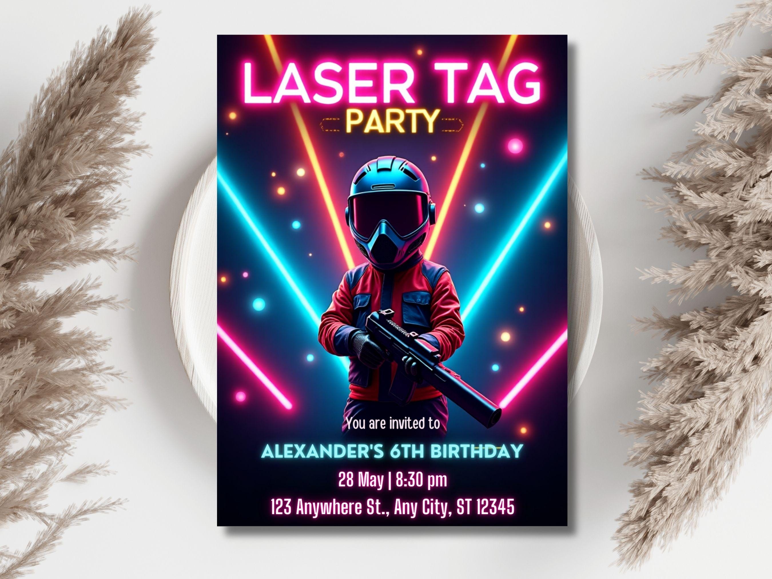 Laser Tag Birthday Invitation Template, Laser Tag Invitation, Neon Glow ...