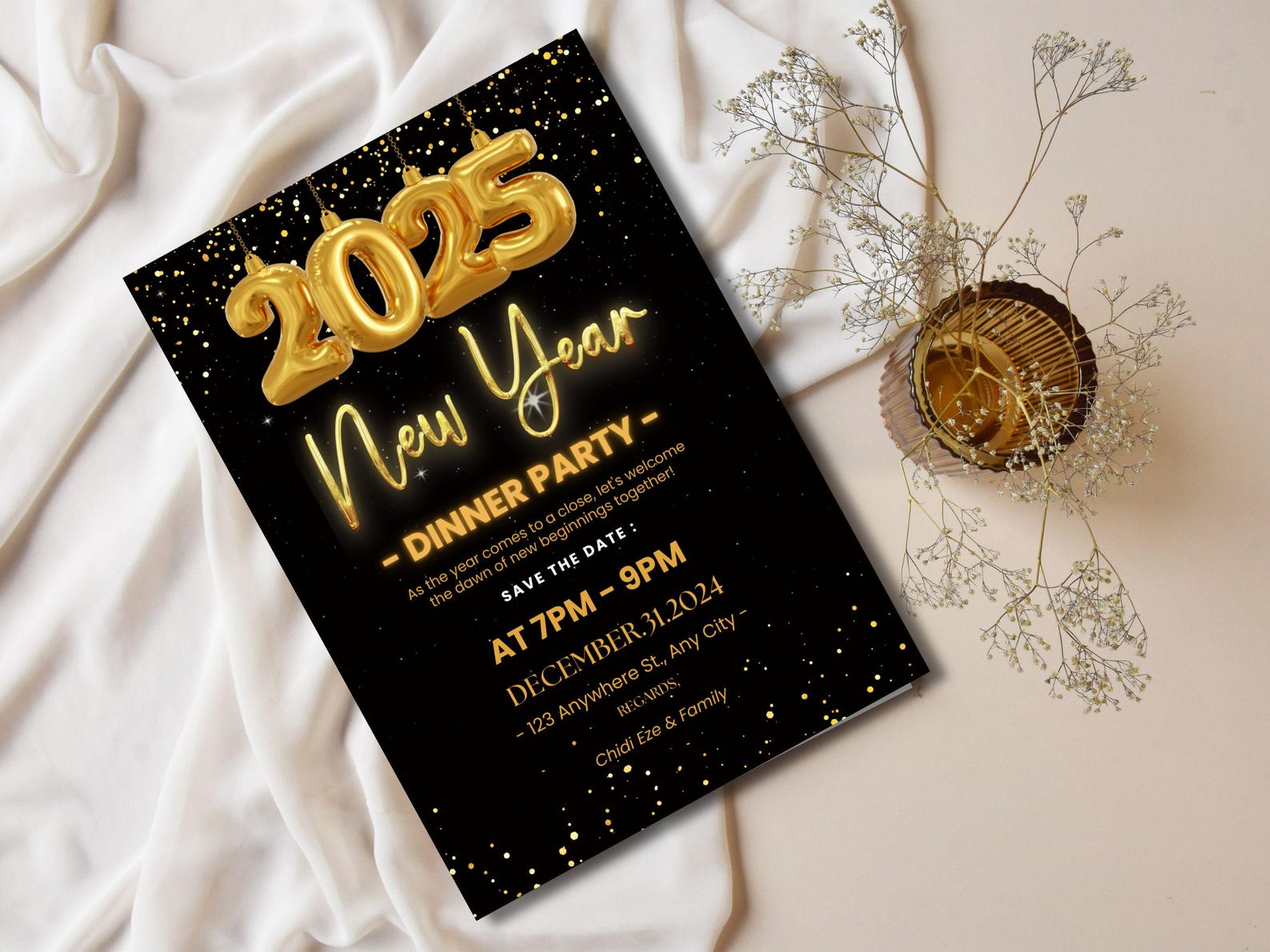 Editable New Year Invitation, 2025 New Year Invitation, NYE 2025 ...