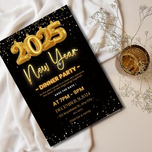 Editable New Year Invitation, 2025 New Year Invitation, NYE 2025 ...