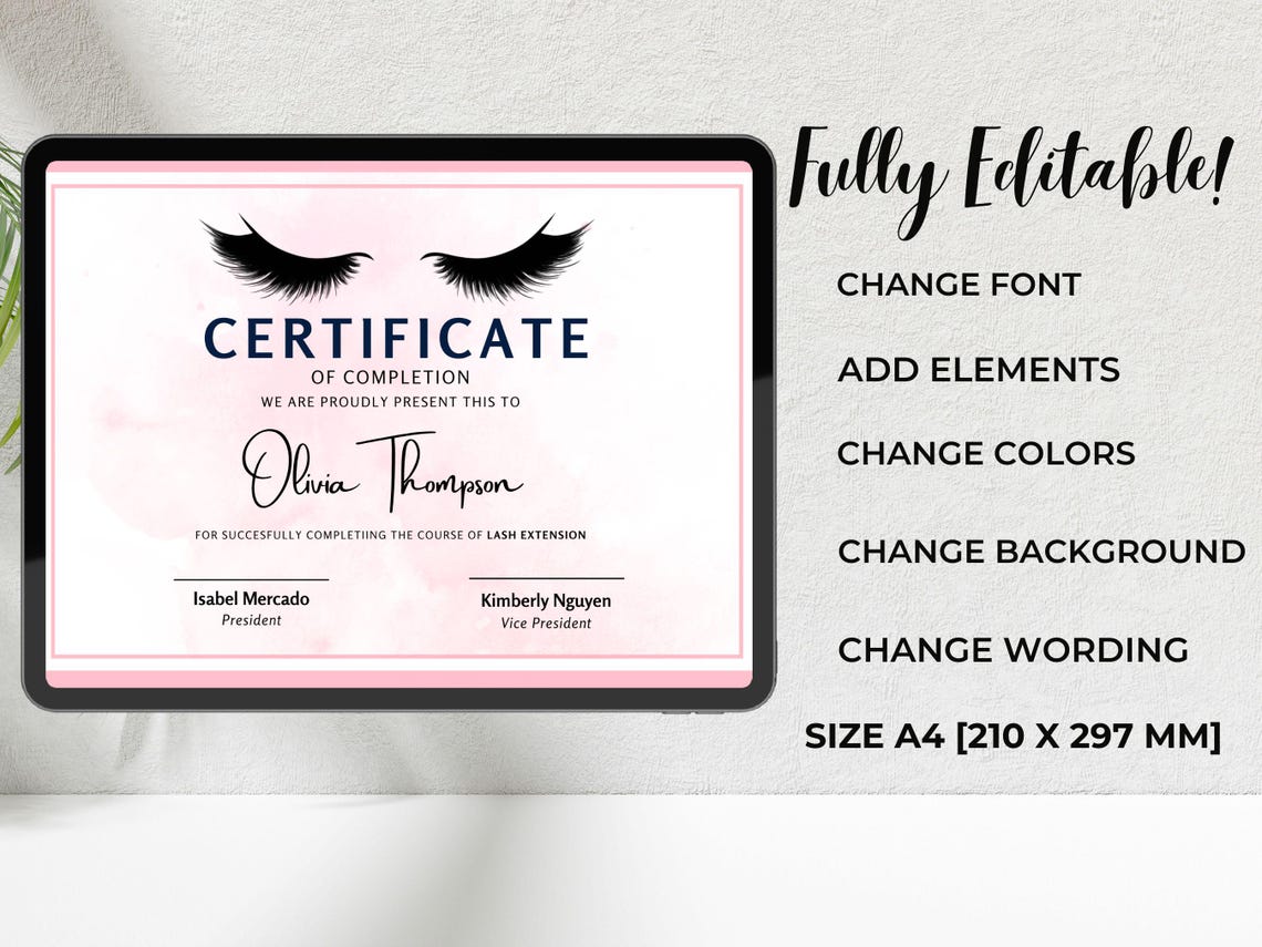 Editable Lash Certificate of Completion Template, Printable Lash ...