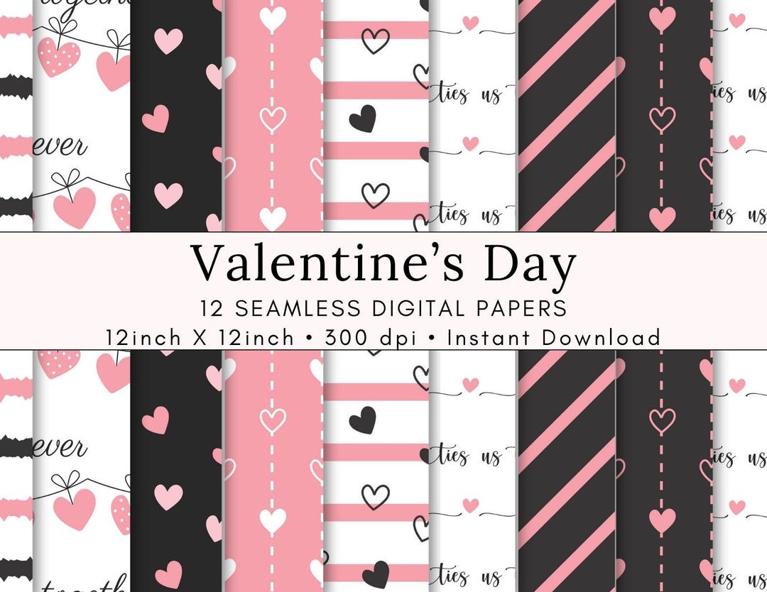 12 Valentines Themed Digital Papers, Seamless Commercial Use Instant ...