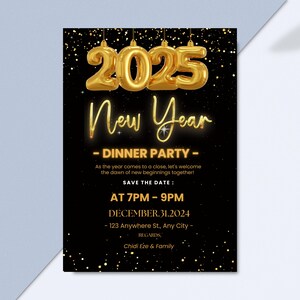 Editable New Year Invitation, 2025 New Year Invitation, NYE 2025 ...