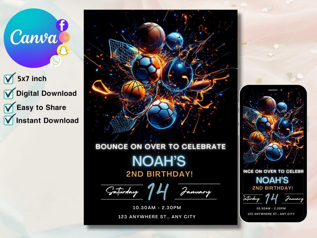 Editable Sports Invitation, Neon Sports Invites, Sports Flyer, Sport ...