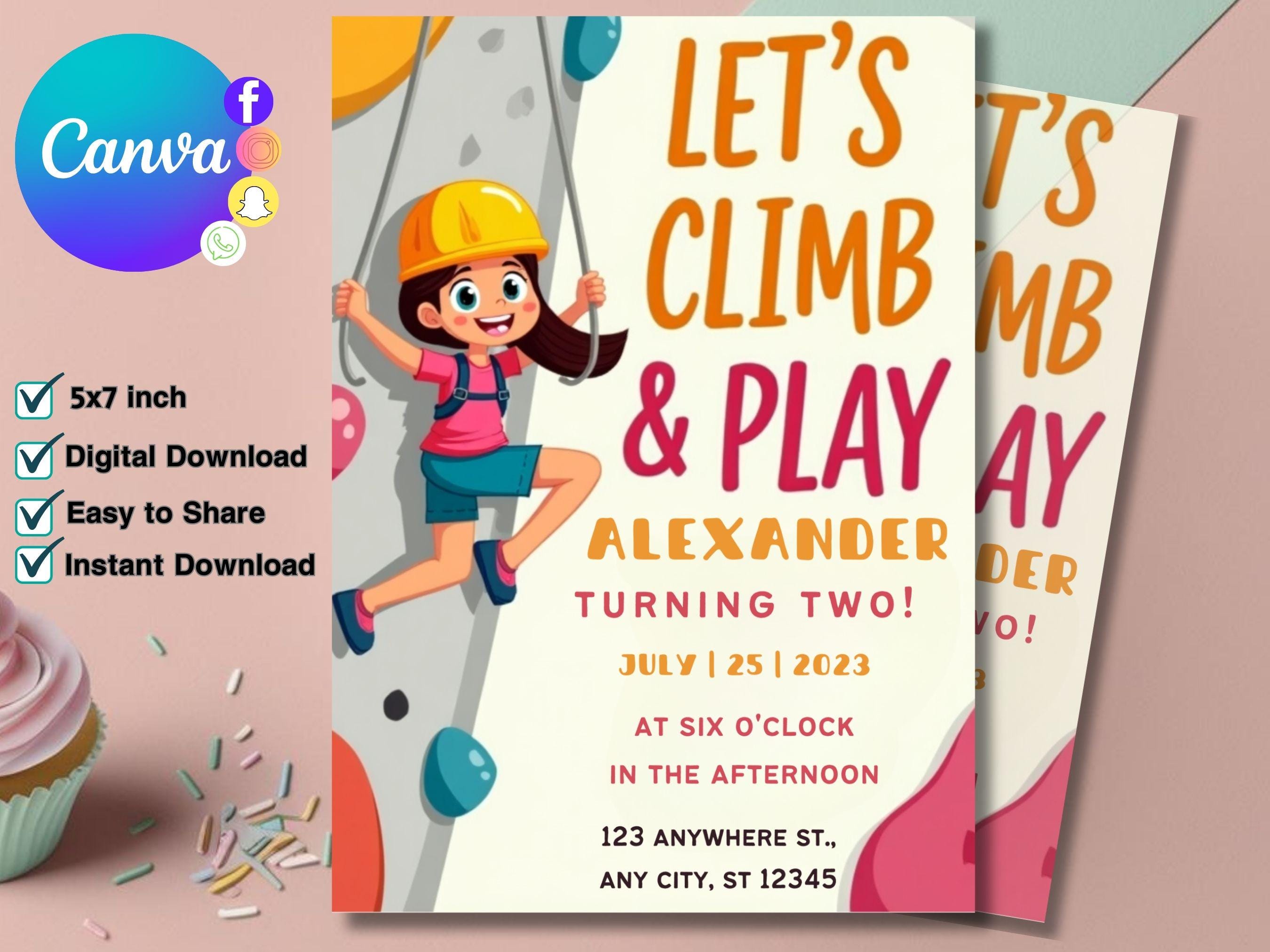 Editable Girl Rock Climbing Birthday Invitation, Printable Rock Wall ...