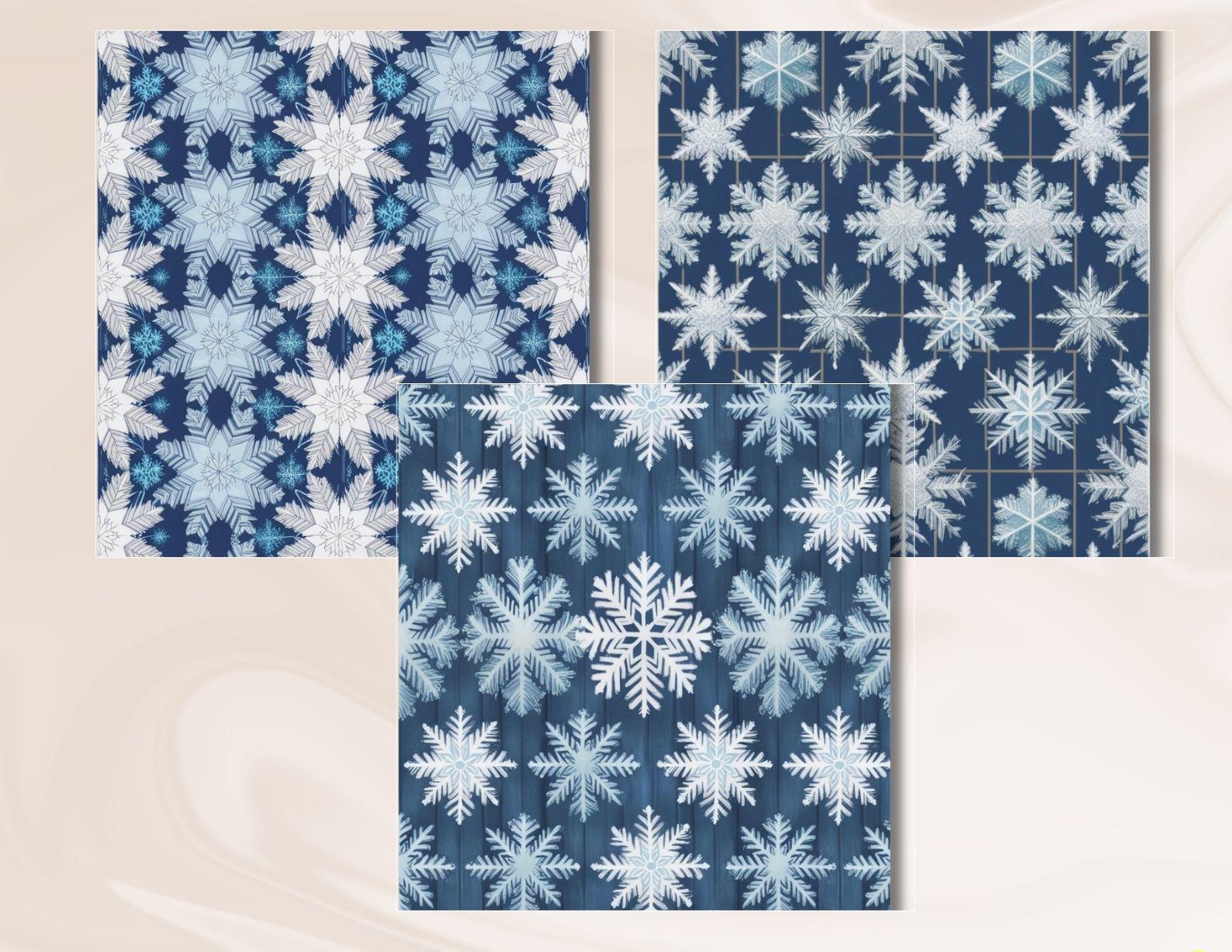 Snowflakes Seamless Patterns Winter Digital Paper Set Blue Junk Journal ...