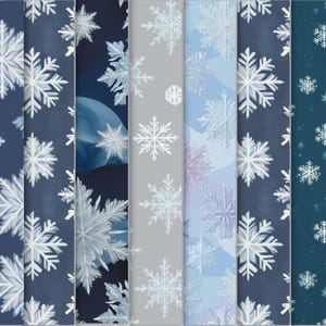 Snowflakes Seamless Patterns Winter Digital Paper Set Blue Junk Journal ...