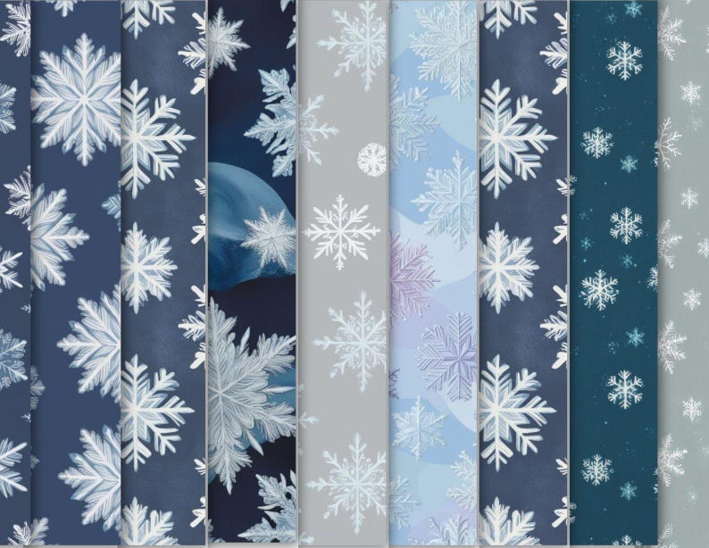Snowflakes Seamless Patterns Winter Digital Paper Set Blue Junk Journal ...