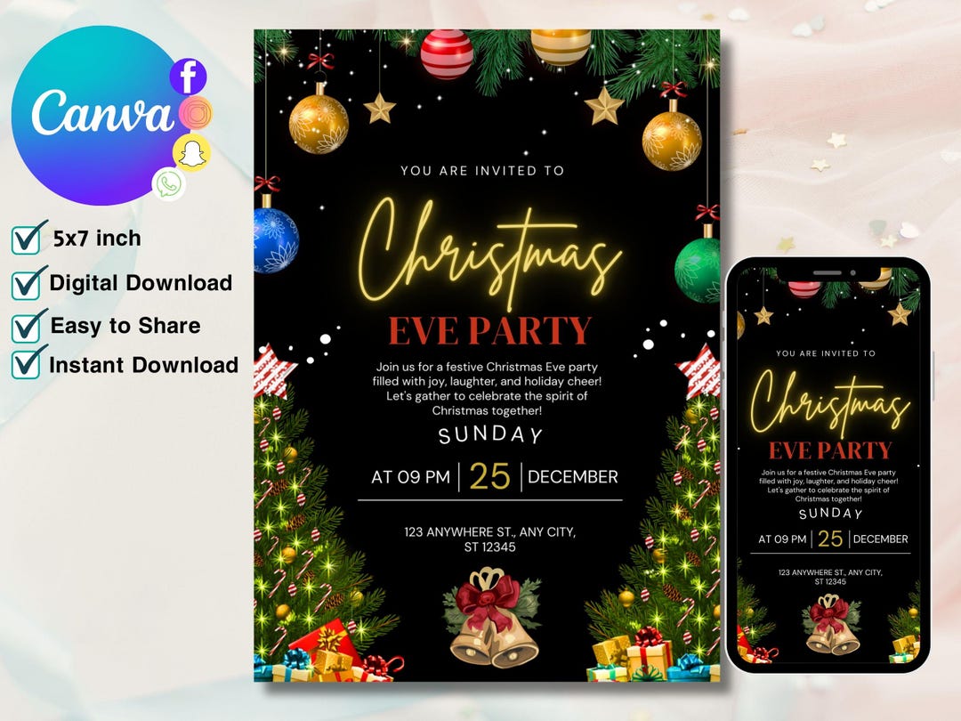 Editable Christmas Party Invitation, Christmas Trees Holiday Trees ...