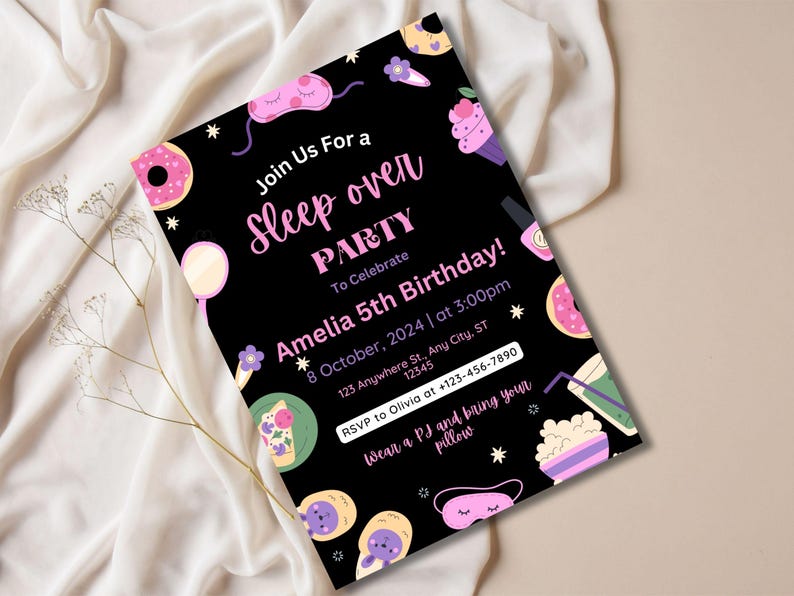 Sleepover Birthday Invitation, Printable Sleepover Invite, Slumber ...