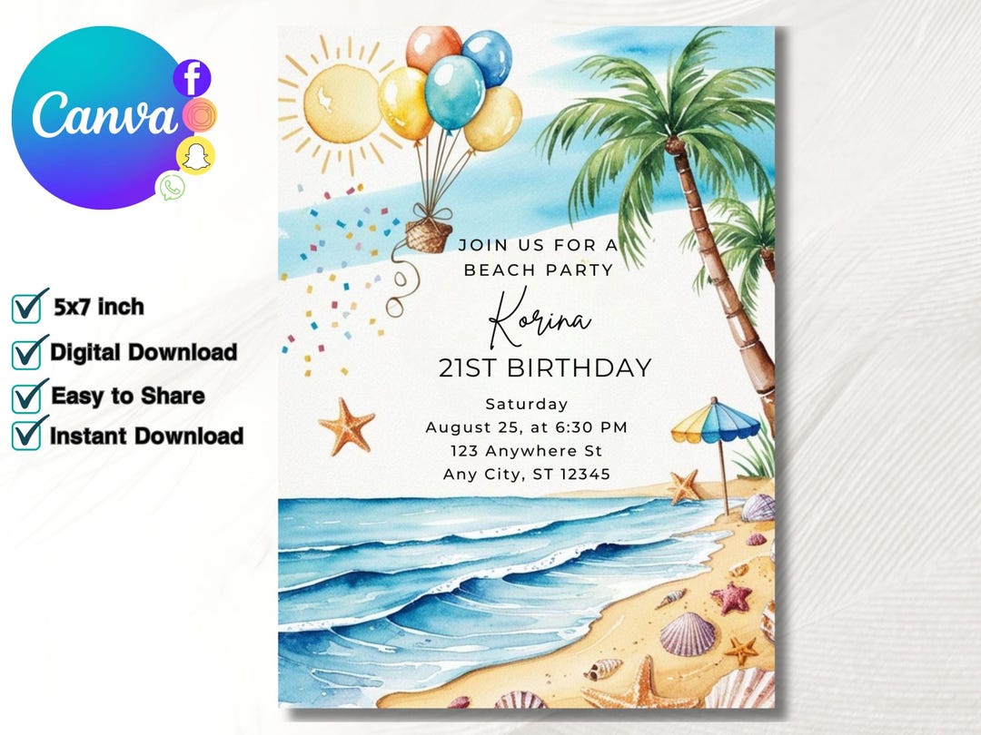 Beach Party Invitation Template Lets Celebrate Beach Invite Printable ...