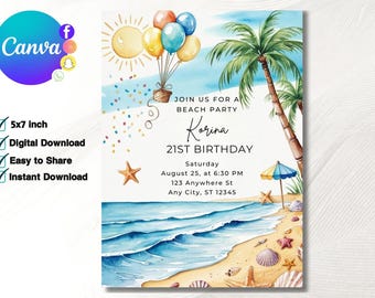 Editable Beach Party Invitation Template Lets Celebrate Beach Invite ...
