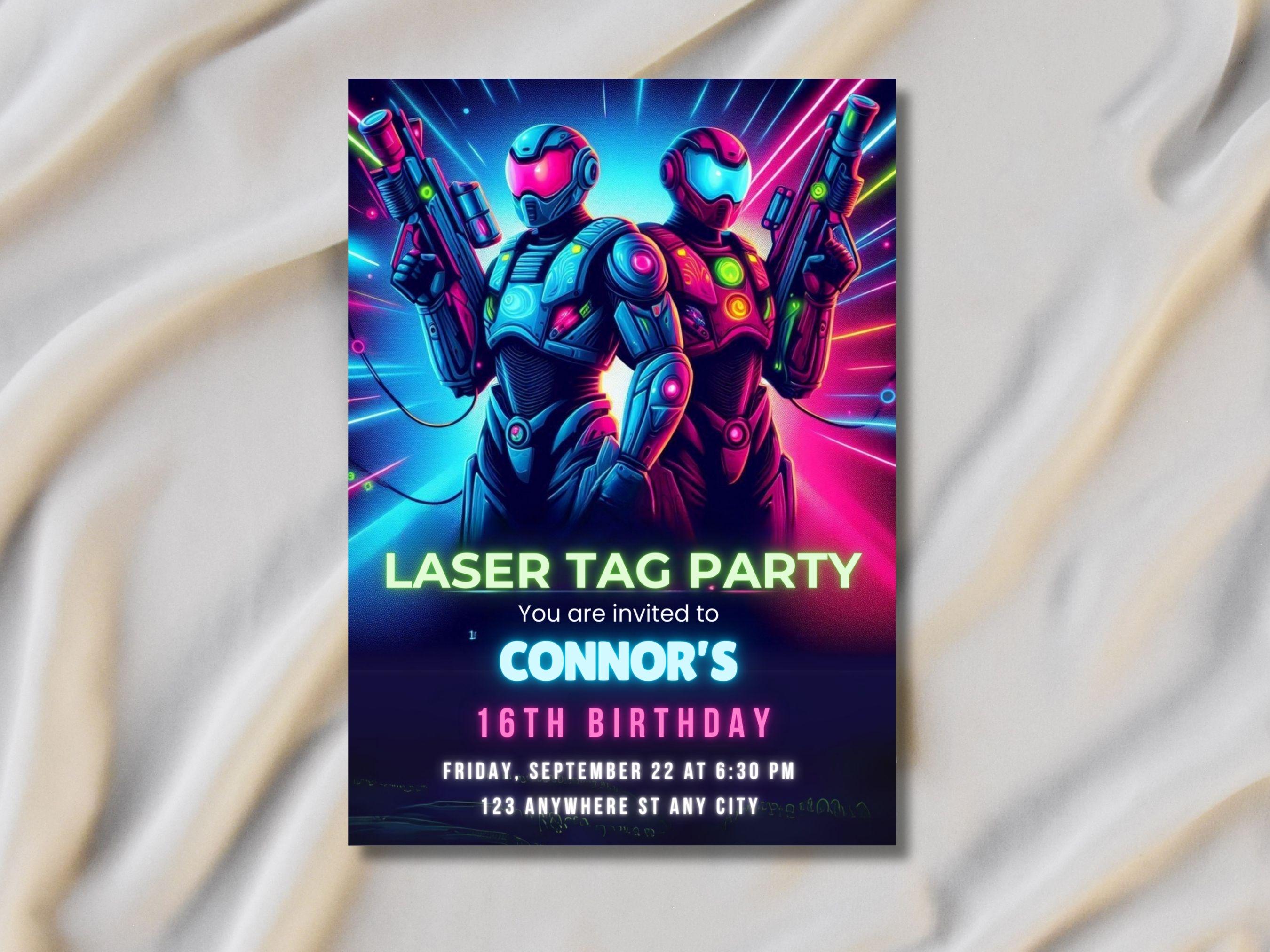 Laser Tag Birthday Invitation Template, Laser Tag Invitation, Neon Glow ...