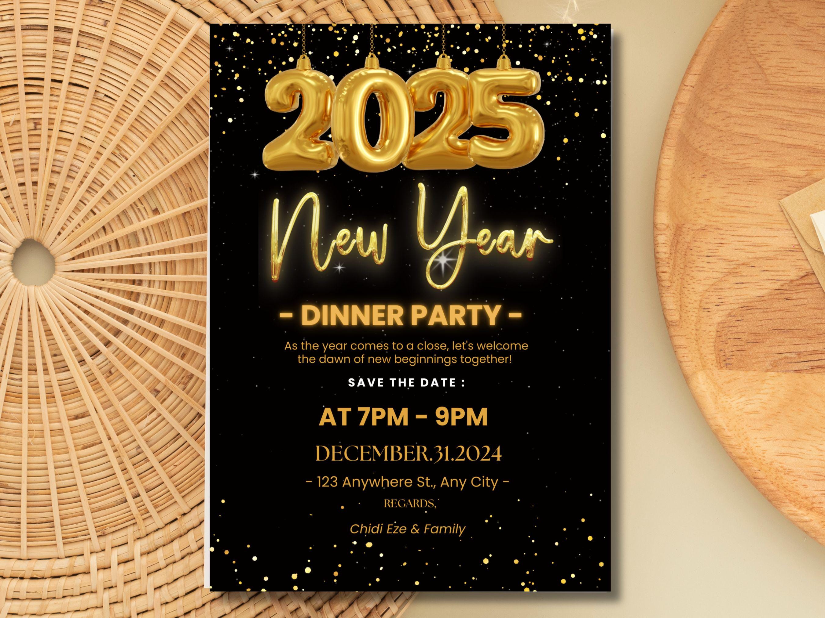 Editable New Year Invitation, 2025 New Year Invitation, NYE 2025 ...