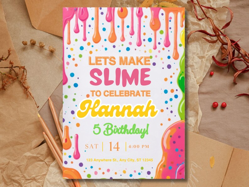 Slime Birthday Party Invitation, Slime Party Girls Invite, Slime ...