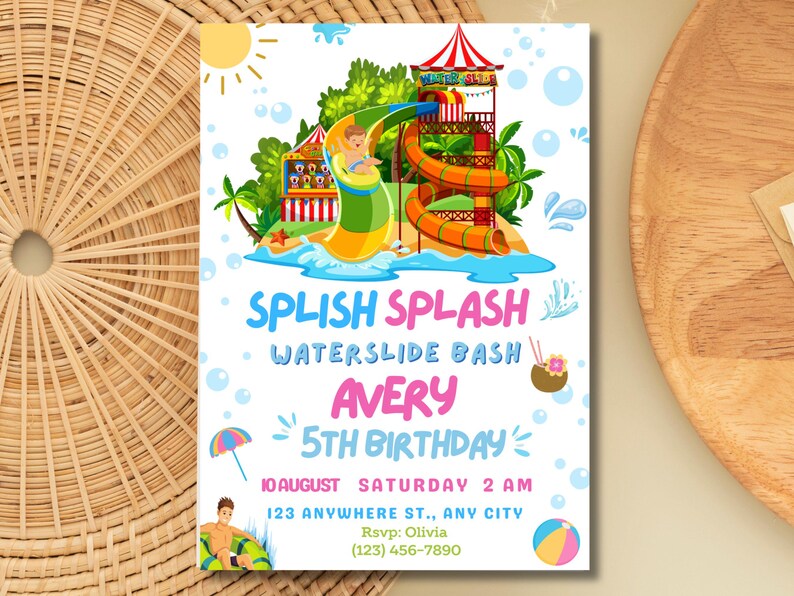 Water Slide Birthday Invitation, Waterslide Birthday Invitation, Water ...