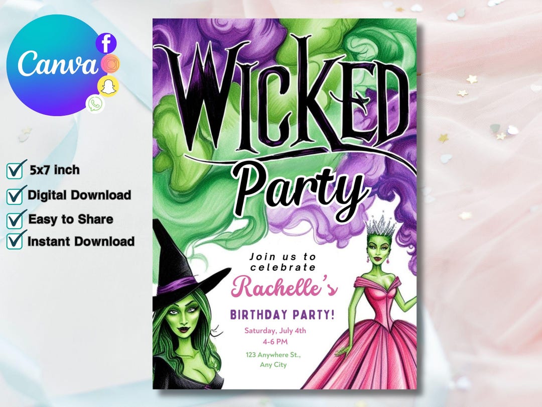 Wicked Birthday Party Invitation | Pink and Green Party | Wicked ...