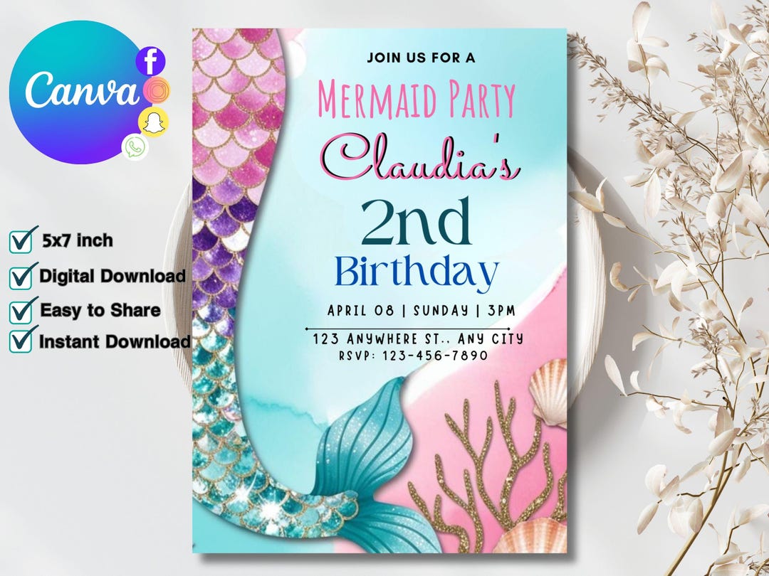 Mermaid Birthday Invitation, Mermaid Bash Under the Sea Birthday Invite ...