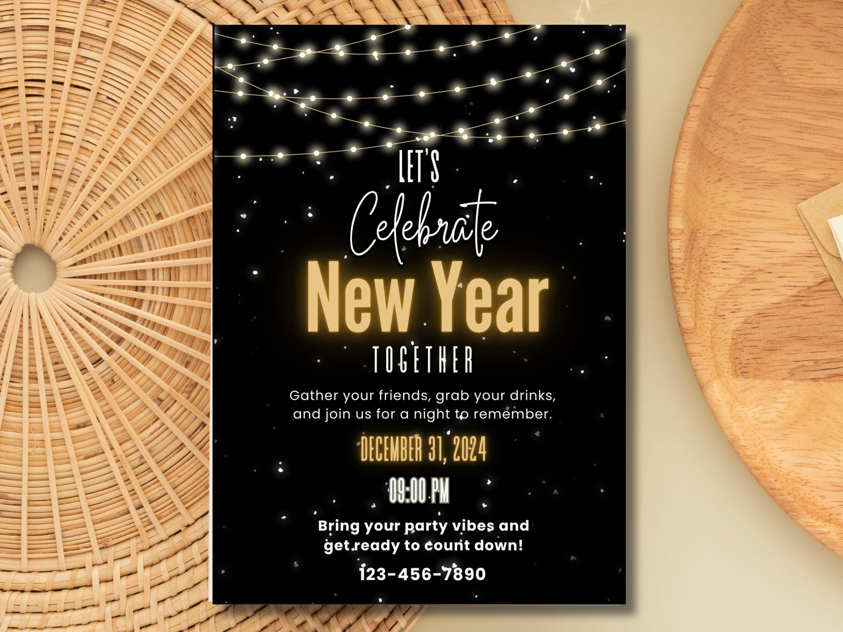 Digital NYE 2025 Invitation, Animated New Years Eve Party Invite, Gold ...