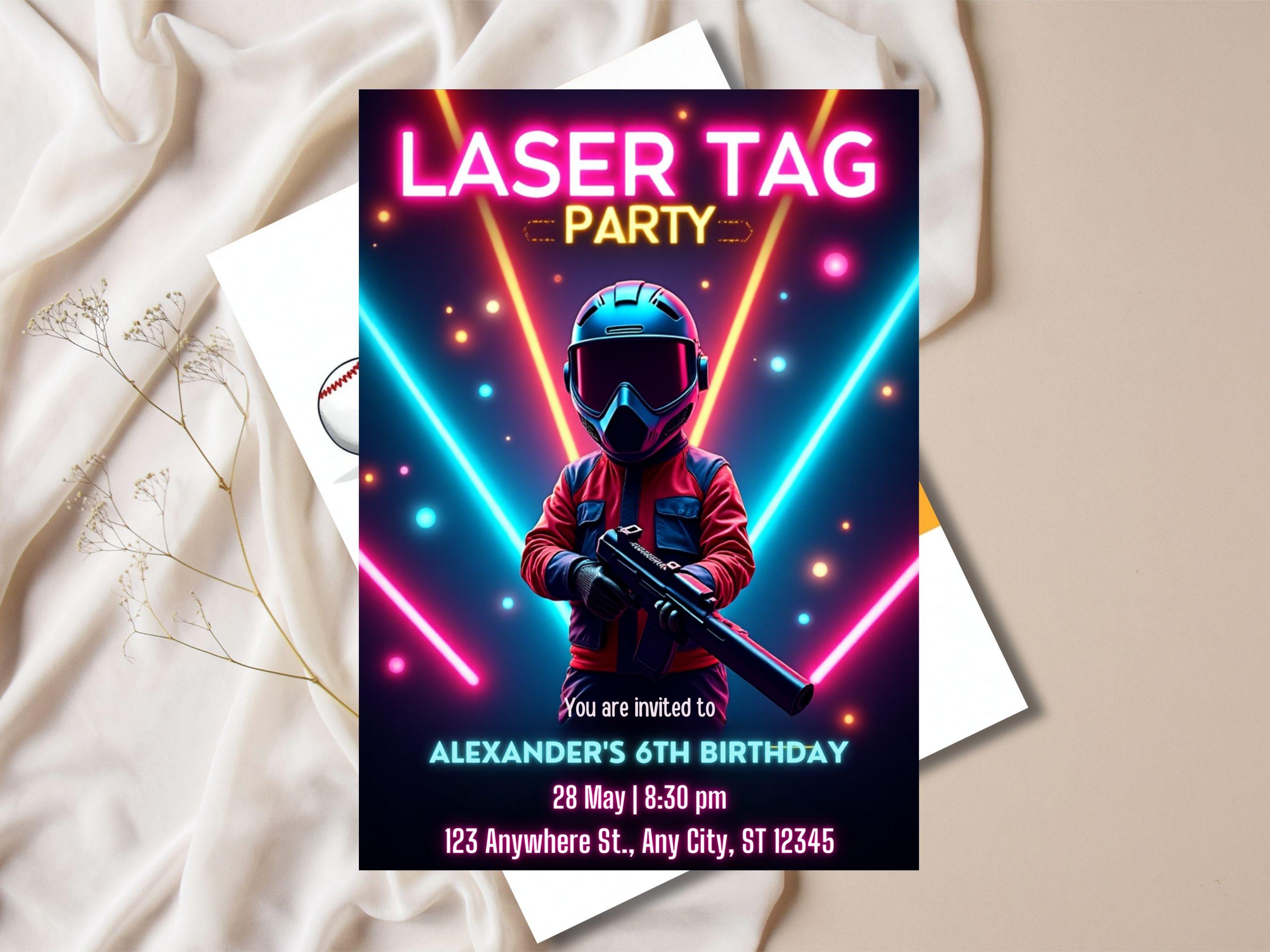 Laser Tag Birthday Invitation Template, Laser Tag Invitation, Neon Glow ...