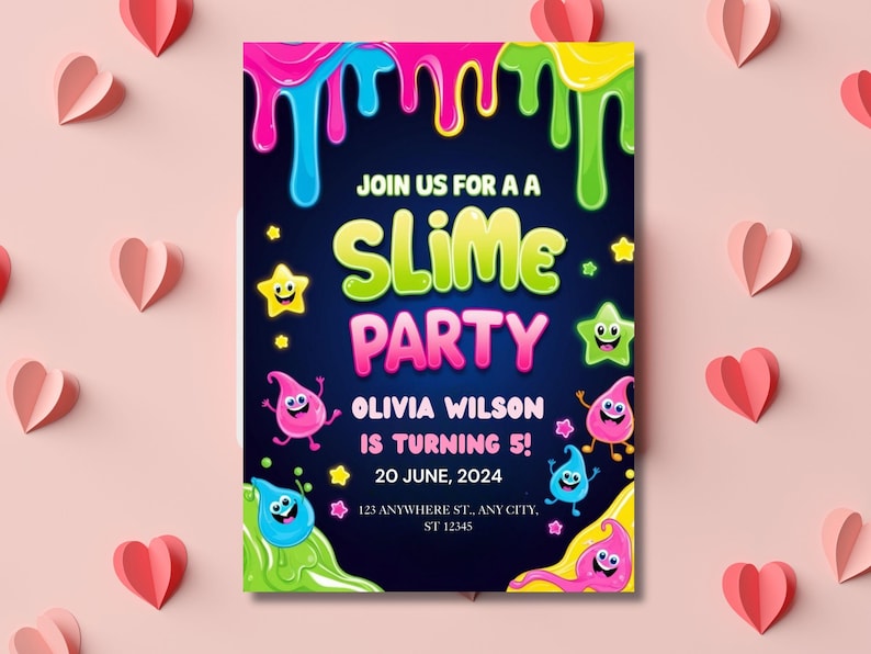 Slime Birthday Invitation, EDITABLE Neon Glow Slime Party Invite ...