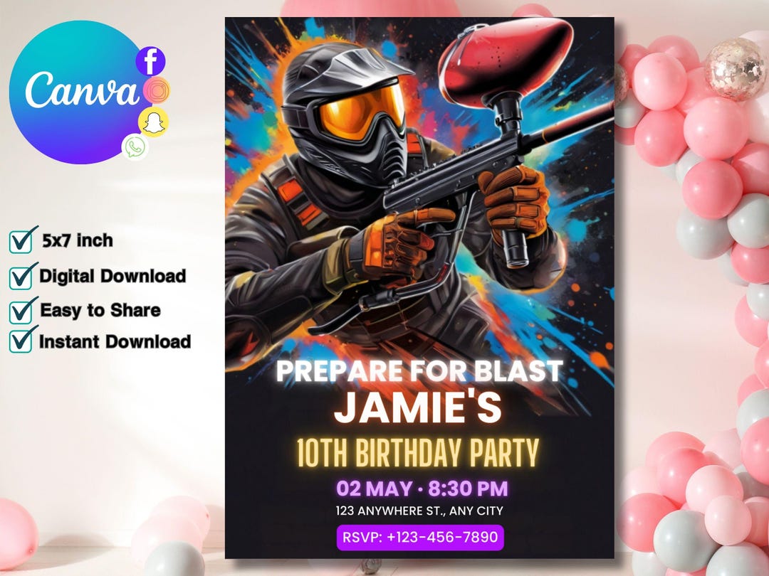 Paintball Birthday Invitation Boy EDITABLE Paintball Party Invite ...
