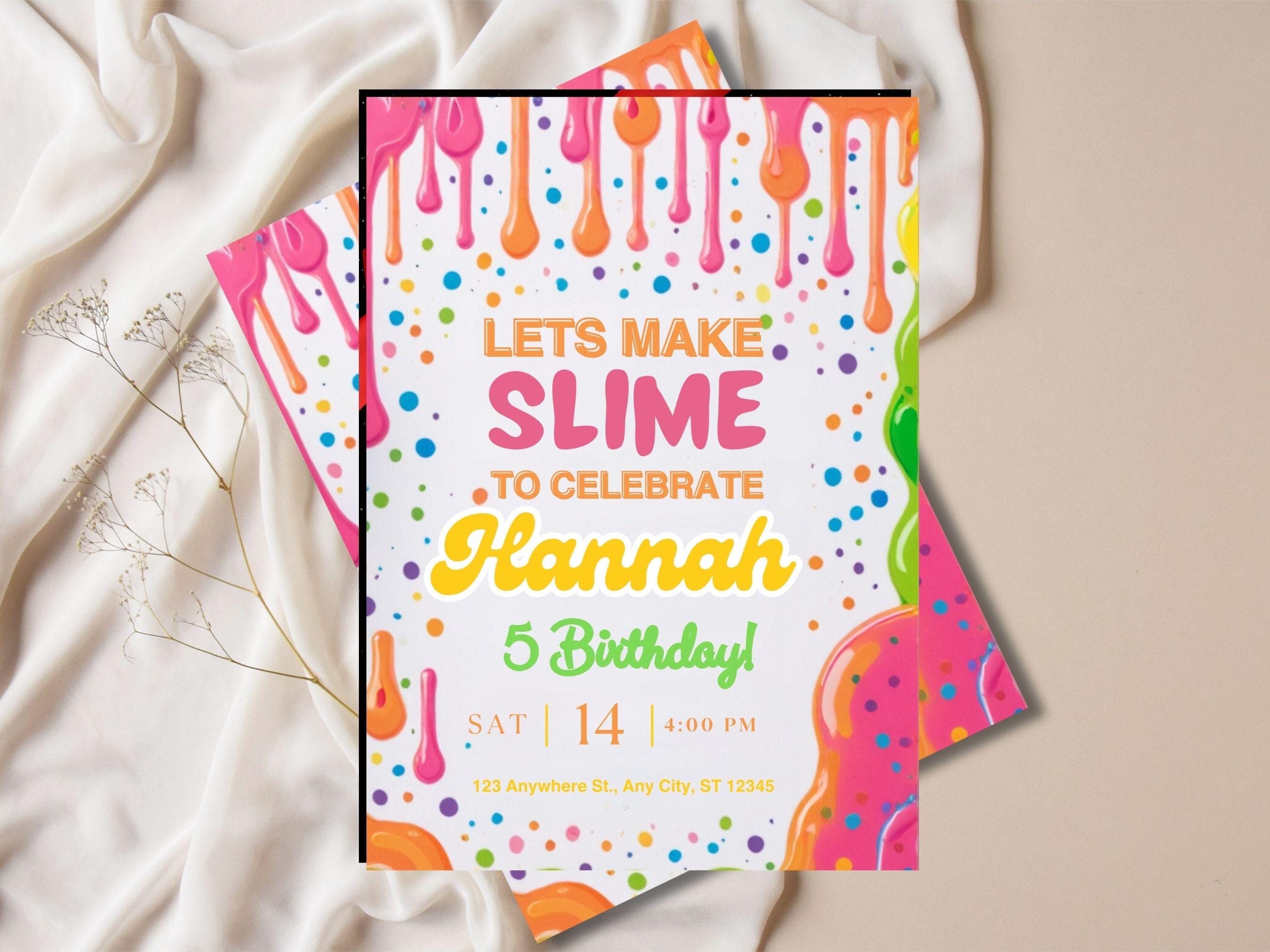 Slime Birthday Party Invitation, Slime Party Girls Invite, Slime ...