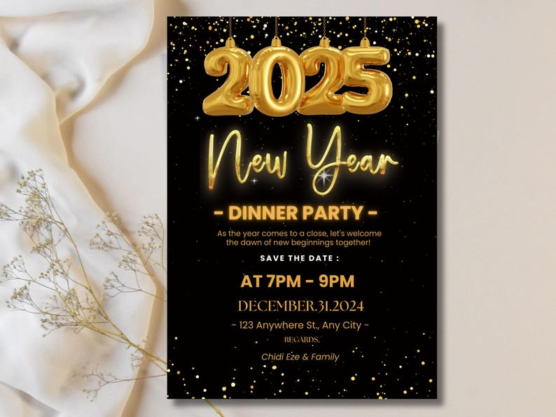 Editable New Year Invitation, 2025 New Year Invitation, NYE 2025 ...
