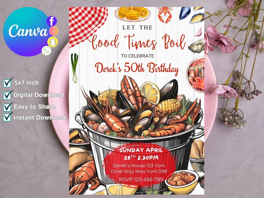 Seafood Boil Party Invitation – Let the Good Times Roll! Crawfish Feast ...