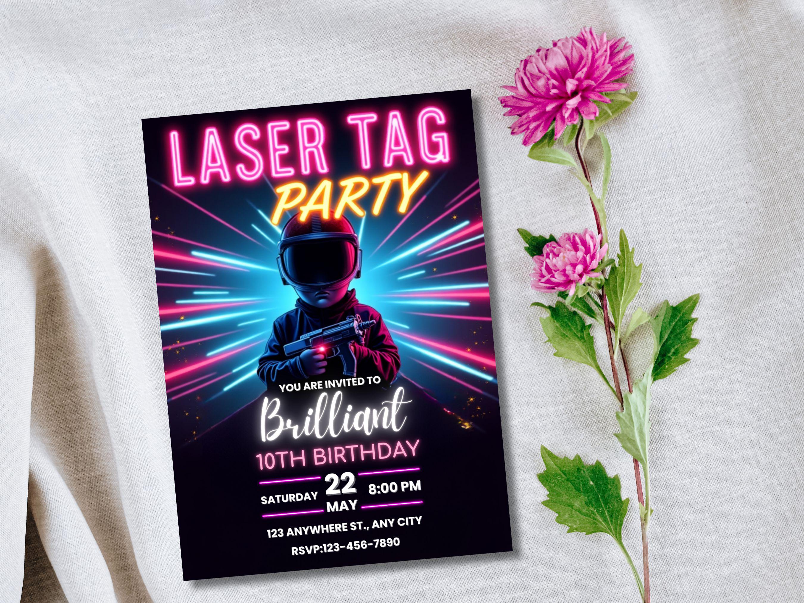 Laser Tag Birthday Invitation Template, Laser Tag Invitation, Neon Glow ...
