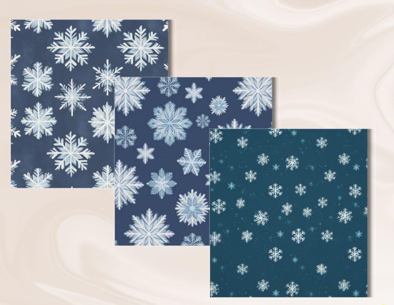 Snowflakes Seamless Patterns Winter Digital Paper Set Blue Junk Journal ...