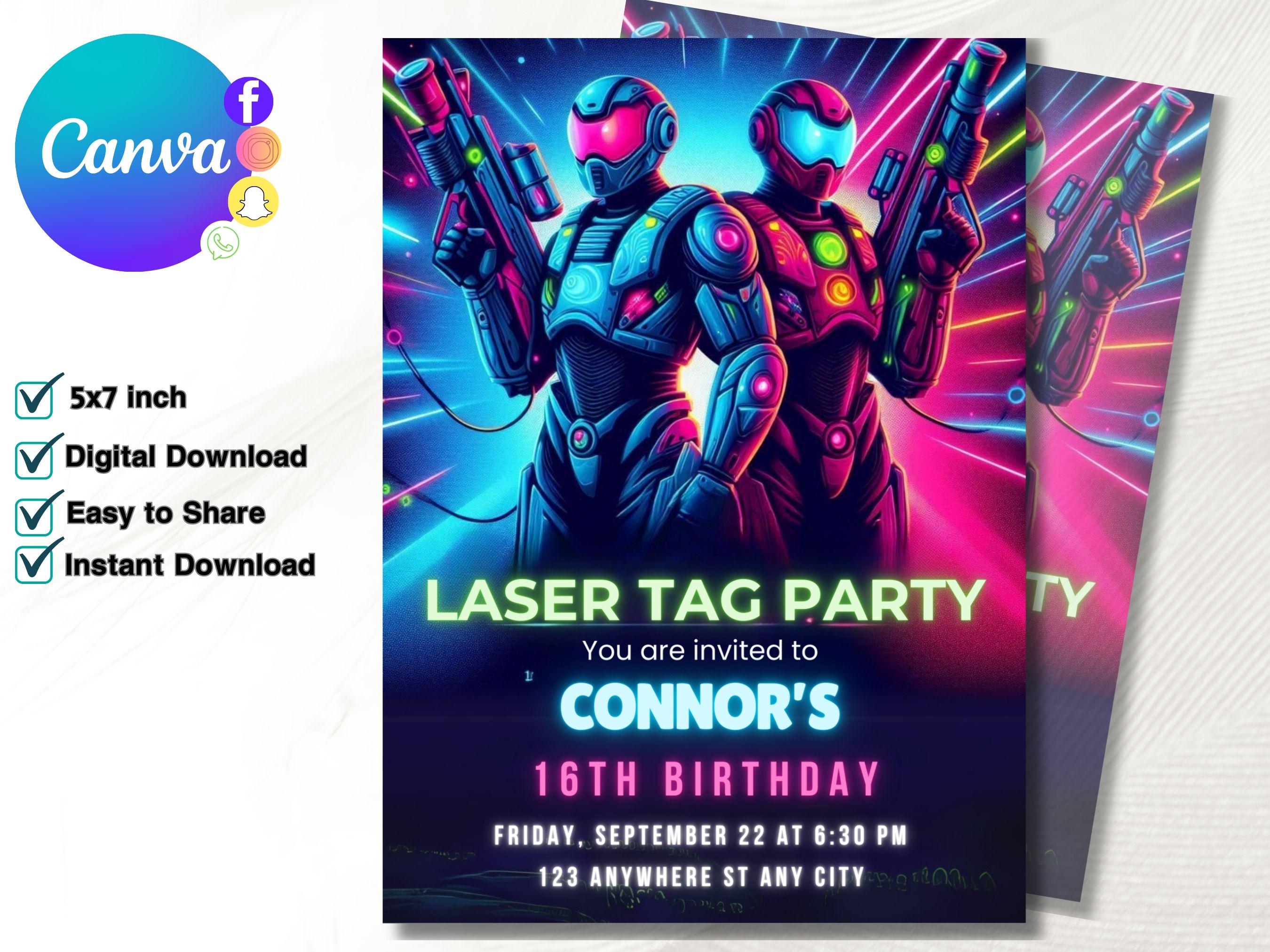 Laser Tag Birthday Invitation Template, Laser Tag Invitation, Neon Glow ...