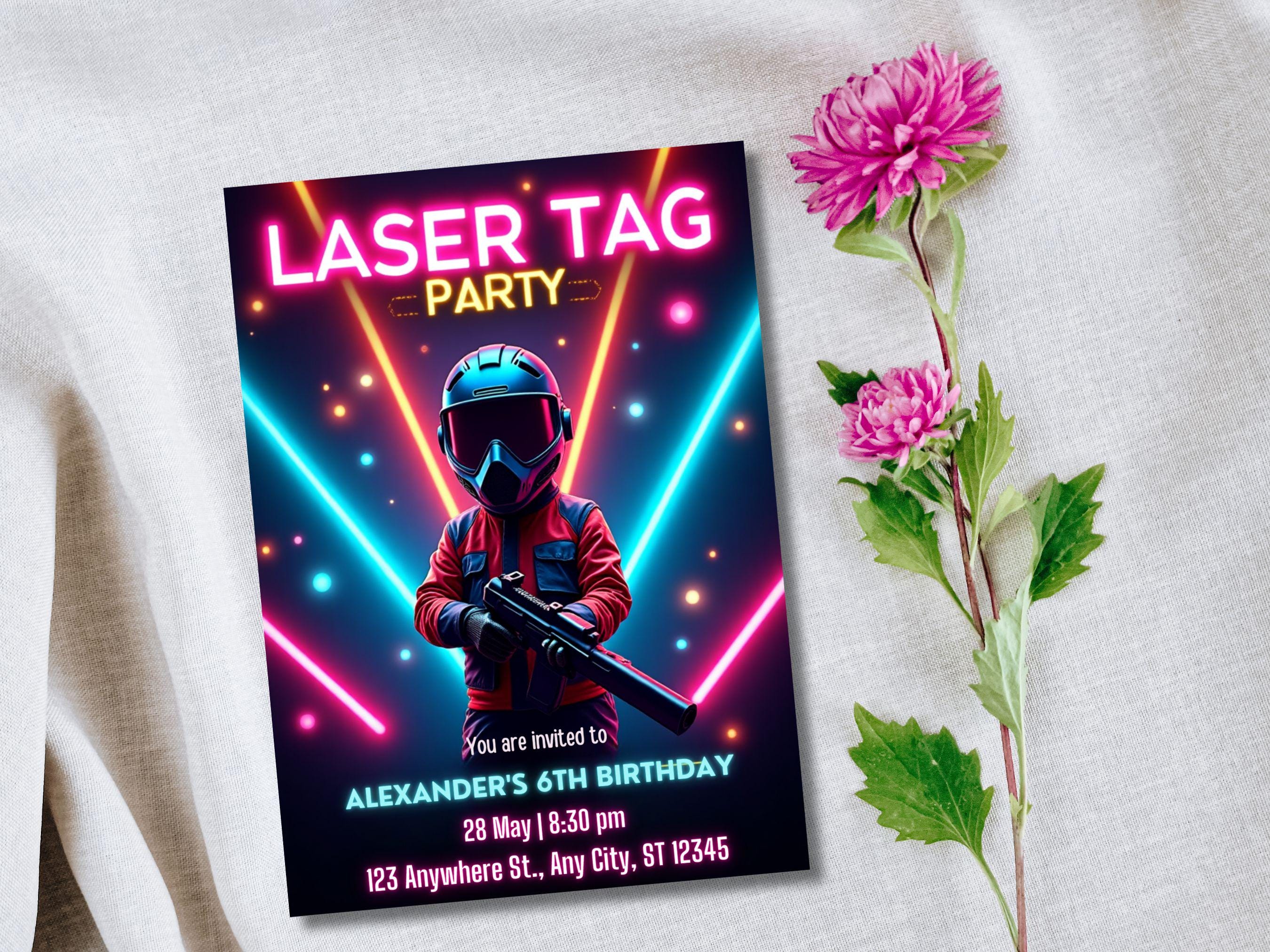Laser Tag Birthday Invitation Template, Laser Tag Invitation, Neon Glow ...