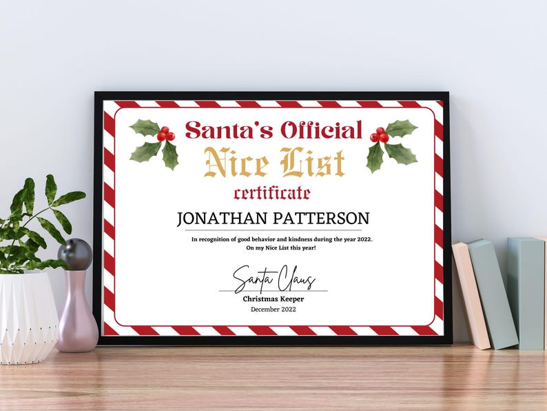 Editable Santa Nice List Certificate Santa Approved Printable ...